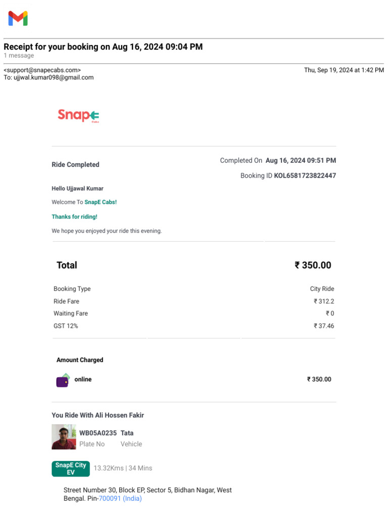 Gmail - Receipt For Your Booking On Aug 16, 2024 09 - 04 PM | PDF