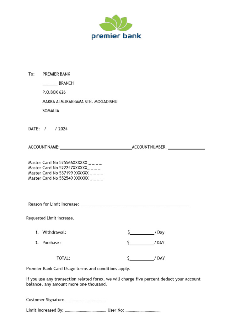 Limit Increase Form | PDF