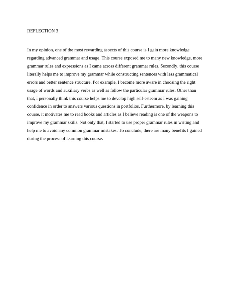 Advanced Grammar Course Reflection | PDF