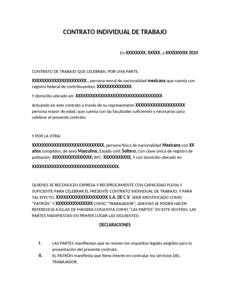 Contrato Individual de Trabajo 2024 | PDF | Salario | Tiempo de trabajo