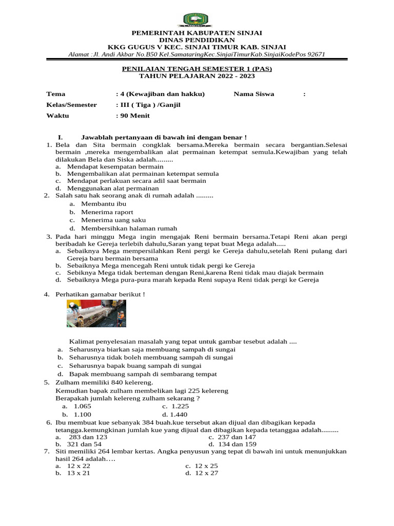 Soal Pas Kelas 3 Tema 4 | PDF