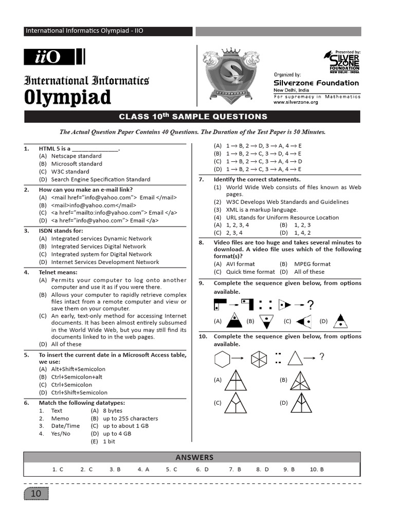 Class 10 IIO Sample Questions | PDF | World Wide Web | Internet & Web
