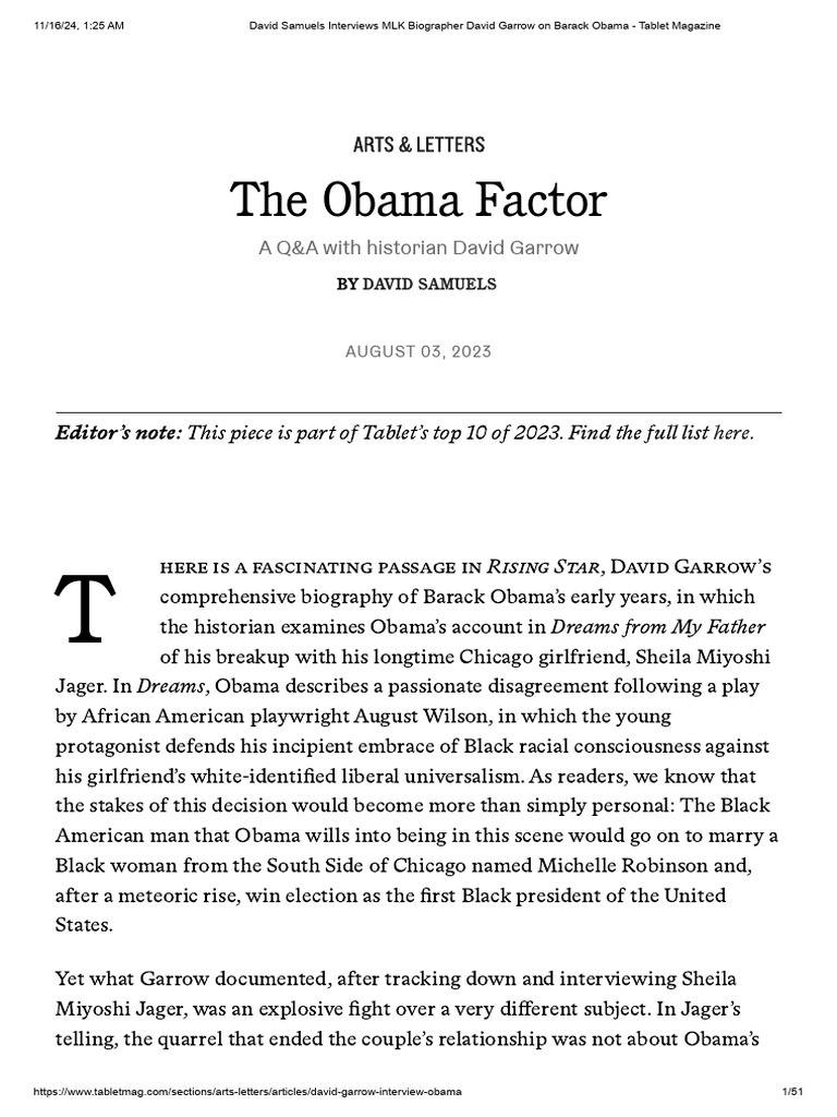 David Samuels Interviews MLK Biographer David Garrow On Barack Obama ...