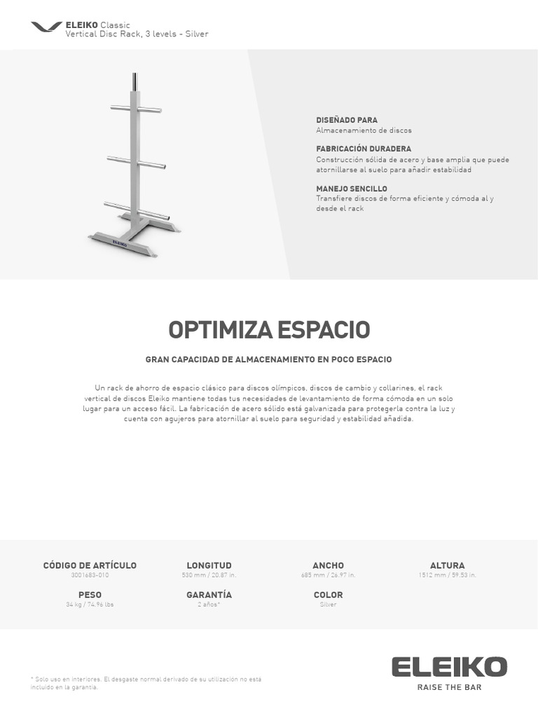 Product Sheet Eleiko Classic Vertical Disc Rack 3 Levels Silver | PDF