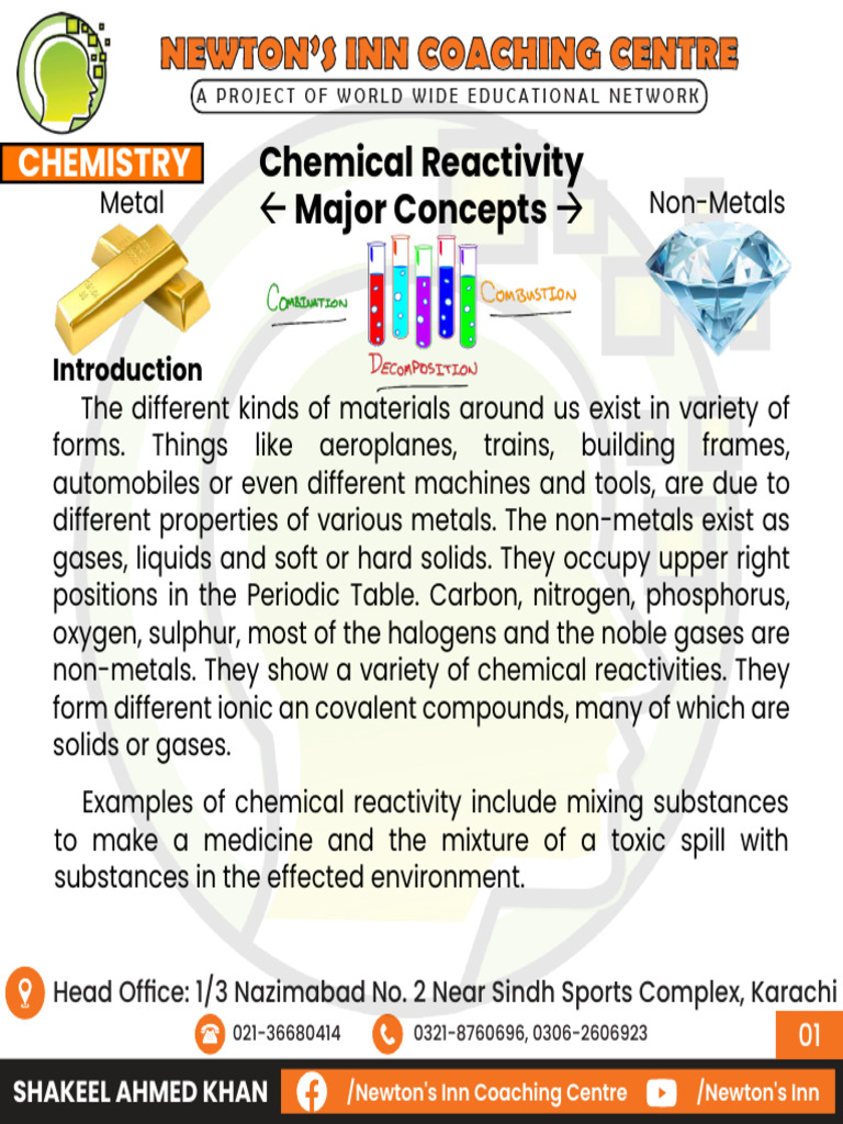 Chemical Reactivity of Metals and Non-Metals | PDF | Ion | Chlorine