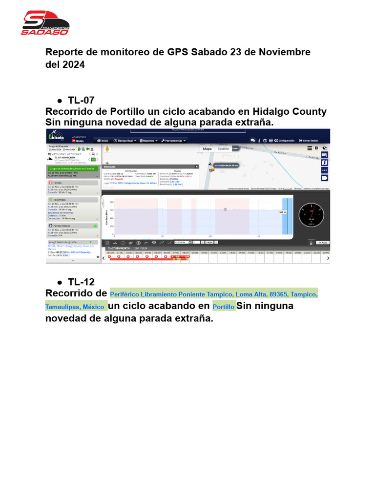 Reporte de Monitoreo de GPS Sabado 23 de Noviembre Del 2024 | PDF