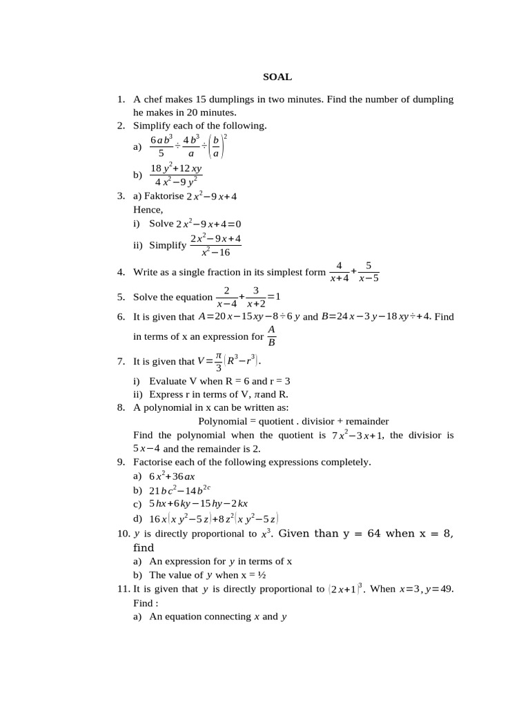 Math Problem Set for Students | PDF