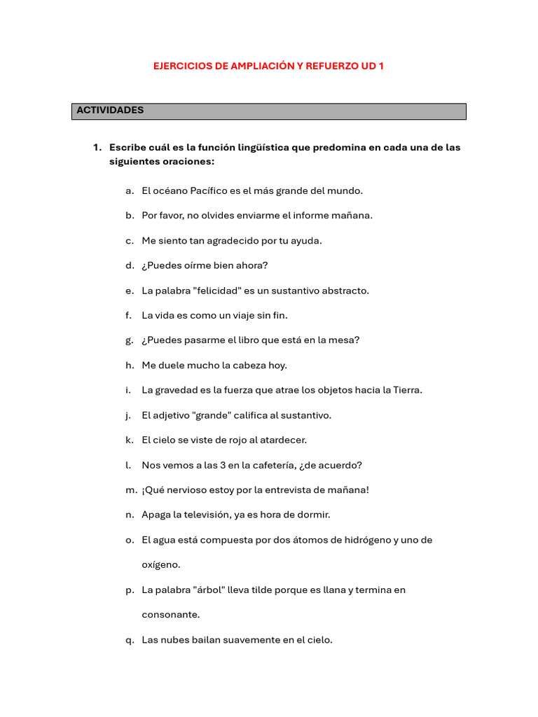 Ejercicios de Ampliación y Refuerzo Ud 1 | PDF | Lingüística