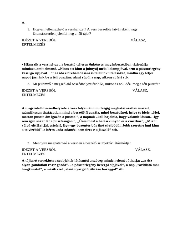 A Puszta, Télen Feladatok - Megold | PDF