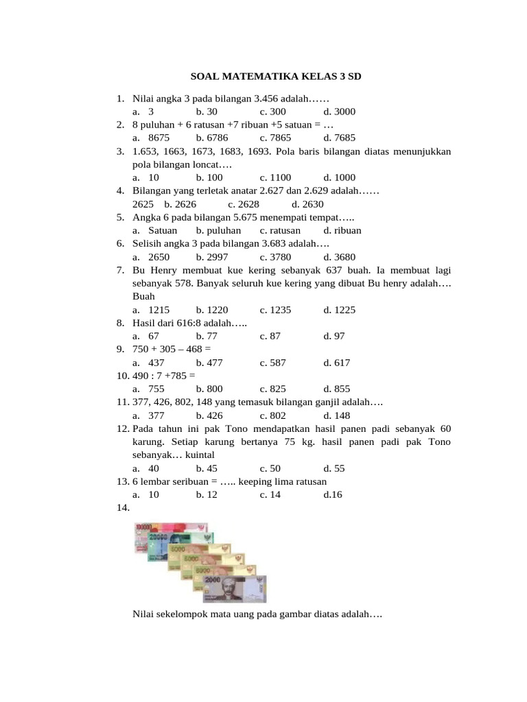 Soal Matematika Kelas 3 SD | PDF