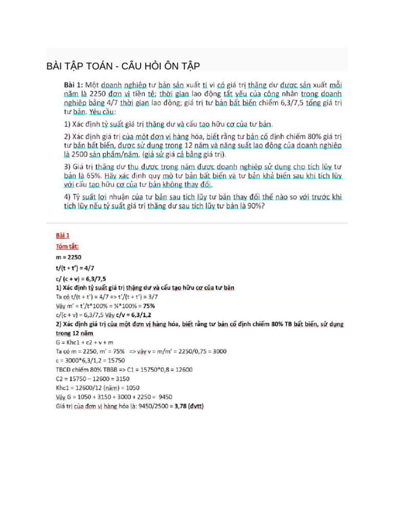 BÀI TẬP TOÁN ktct | PDF