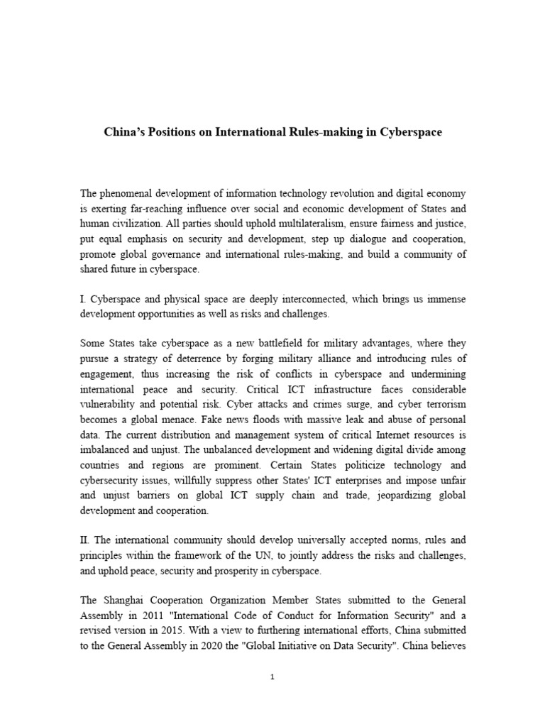 Chinese Position Paper On International Rules Making in Cyberspace ENG ...