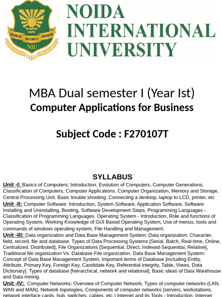 MBA Computer Applications Syllabus | PDF | Electronic Data Interchange ...