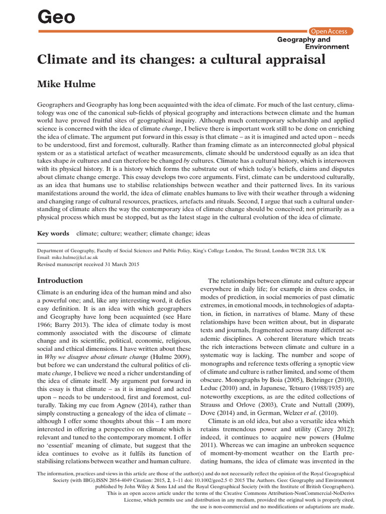 Cultural Perspectives on Climate Change | PDF | Climate | Geography