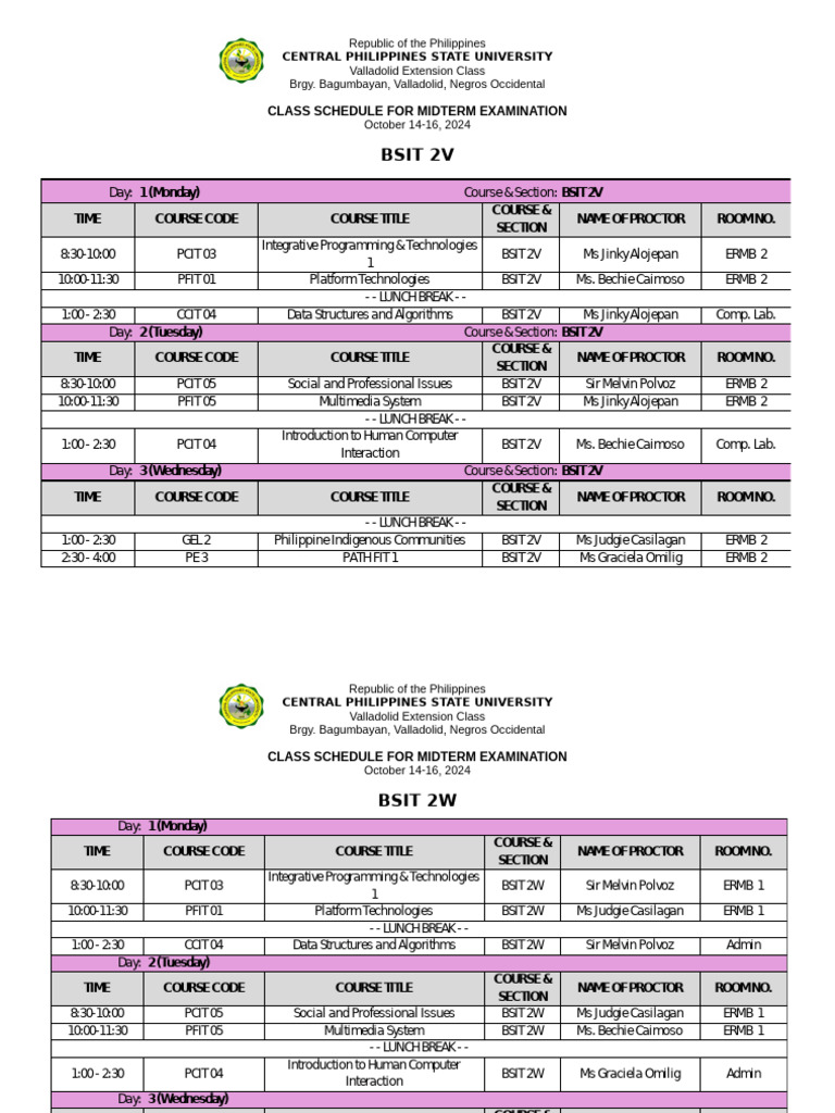 Class Schedule For Midterm Examination | PDF | Computing
