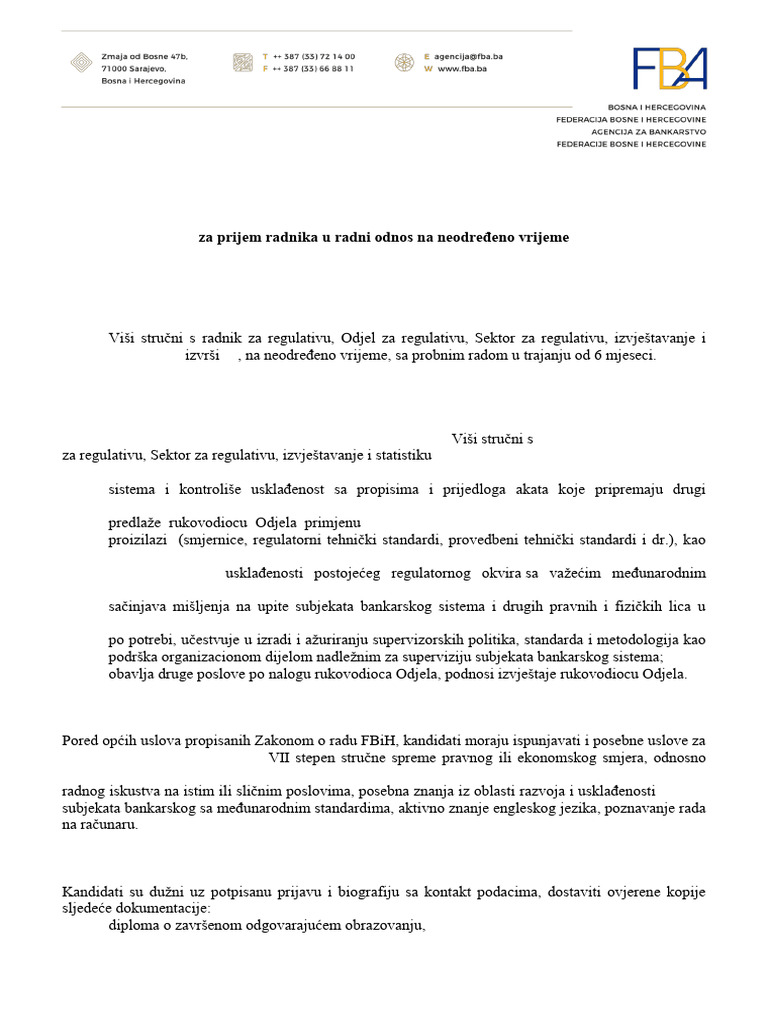9tekst Javnog Oglasa Visi Strucni Saradnik Za Regulativu Odjel Za ...