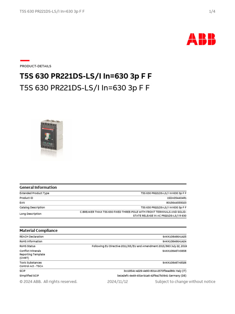 T5S 630 PR221DS-LS/I Circuit Breaker | PDF | Power Engineering ...