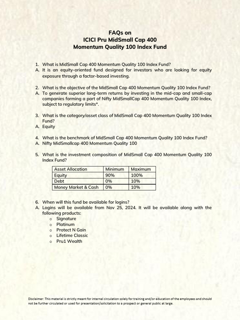 FAQs On MidSmall Cap 400 Momentum Quality 100 Index Fund | PDF | Index Fund | Investing