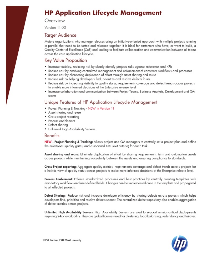 HP Application Lifecycle Management: Target Audience | PDF ...