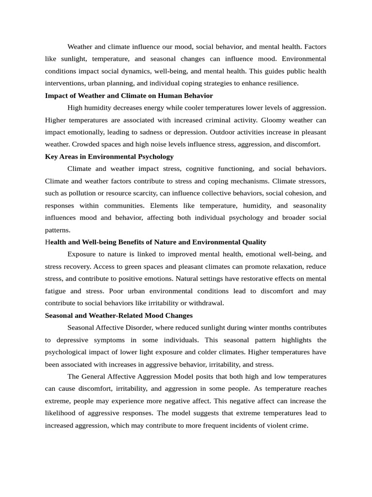 Weather and Climate/ Environmental Psychology | PDF | Stress (Biology ...