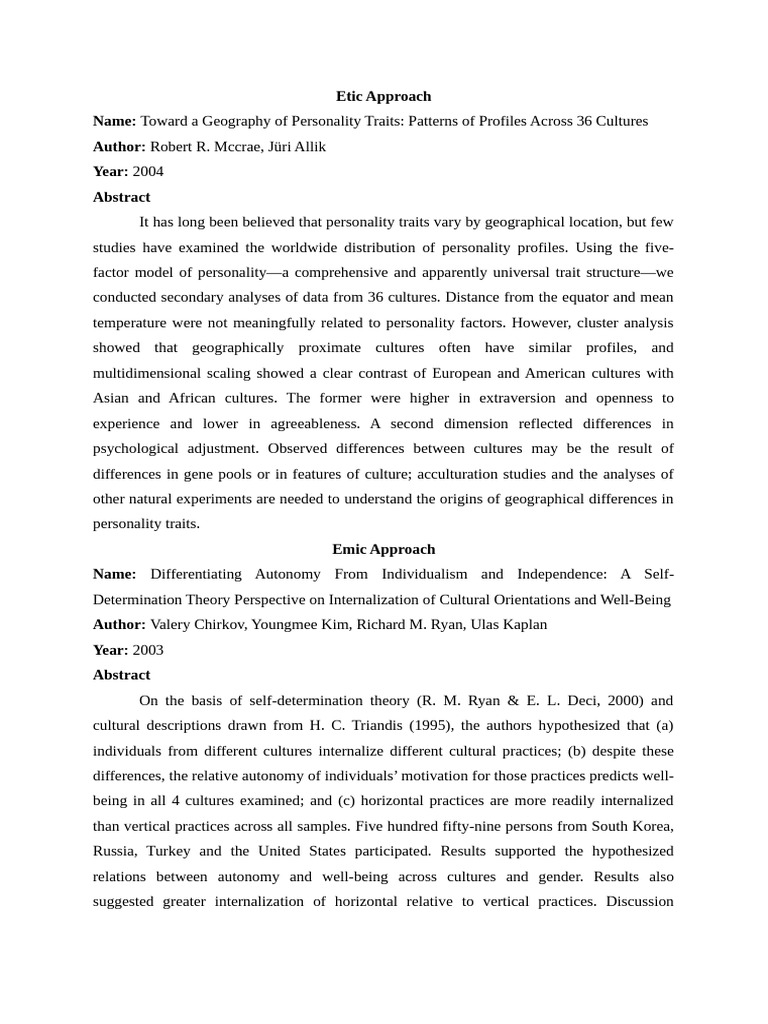 Etic Approach | PDF | Behavioural Sciences | Psychological Concepts