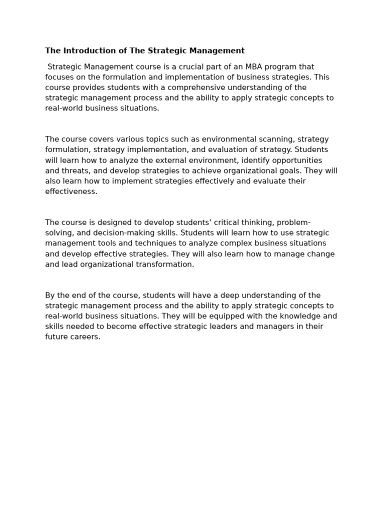 Introduction of Strategic Management55 | PDF