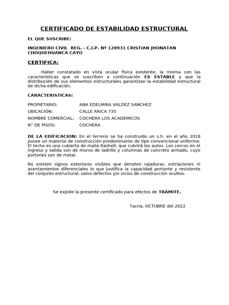 13 Certificado de Estabilidad | PDF