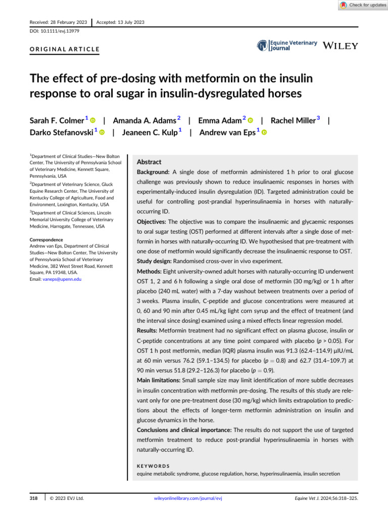Metformin's Impact on Insulin in Horses | PDF | Clinical Medicine ...