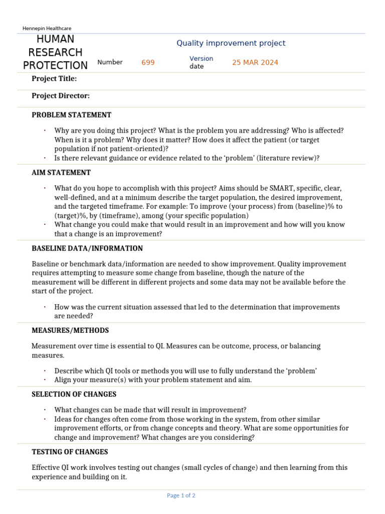 699 TEMPLATE Quality Improvement Project | PDF | Information | Cognition