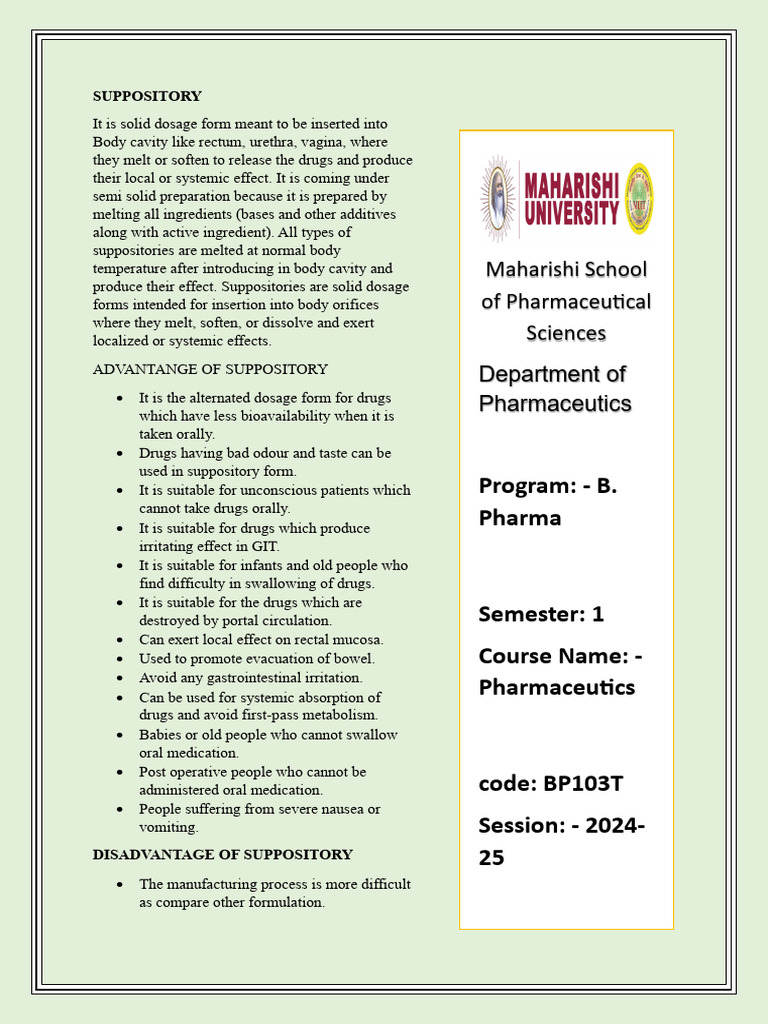 Suppository 1 Sem | PDF | Polyethylene Glycol | Fatty Acid