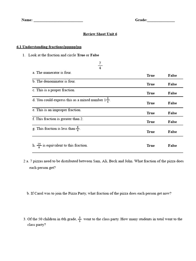 Grade 6 - Review Sheet Unit 6 | PDF | Mathematical Notation | Division ...