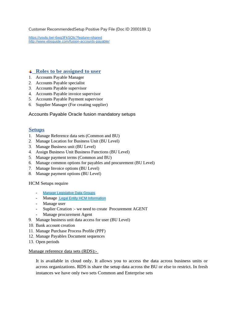Accounts Payable Oracle Fusion Mandatory Setups | PDF | Accounts ...
