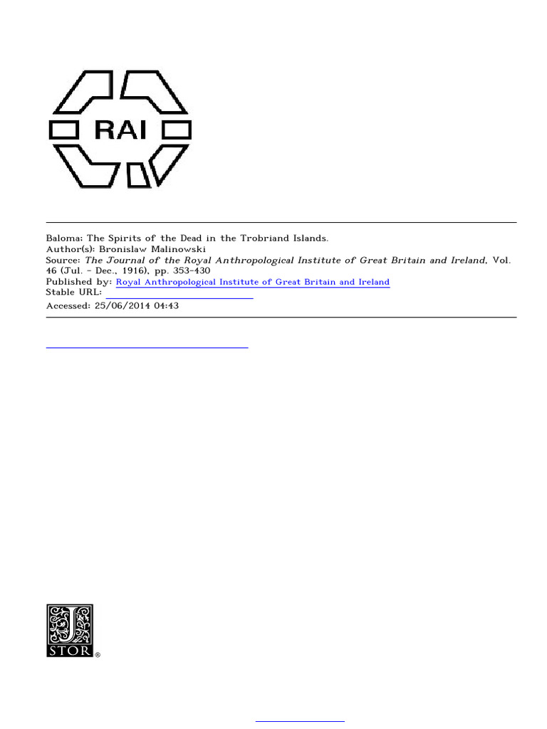 Baloma - The Spirits Od The Dead in The Trobriands Island | PDF
