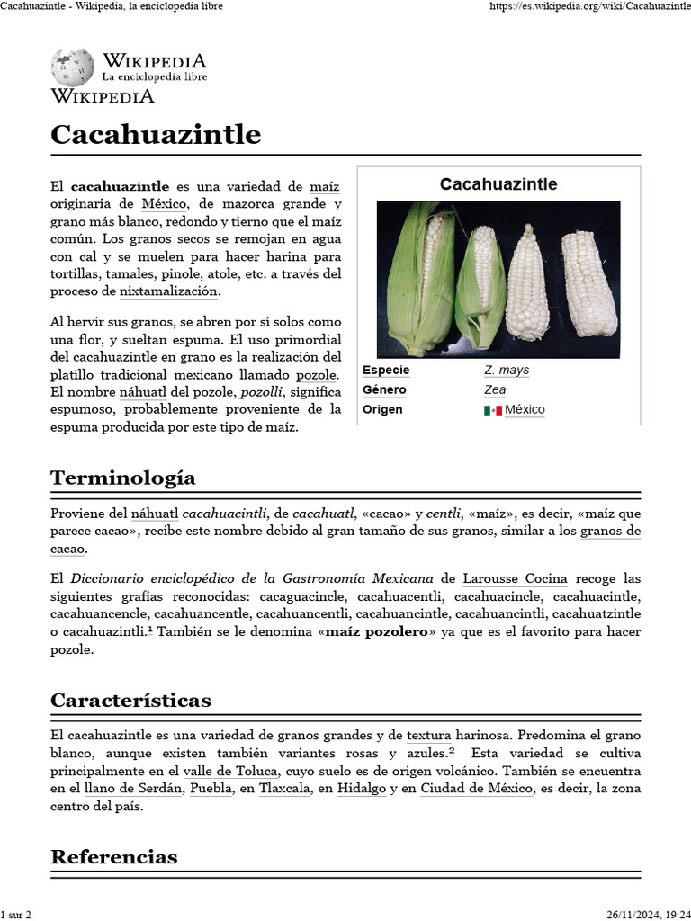 Cacahuazintle: Maíz Pozolero Mexicano | PDF | Cocina norteamericana | Maíz