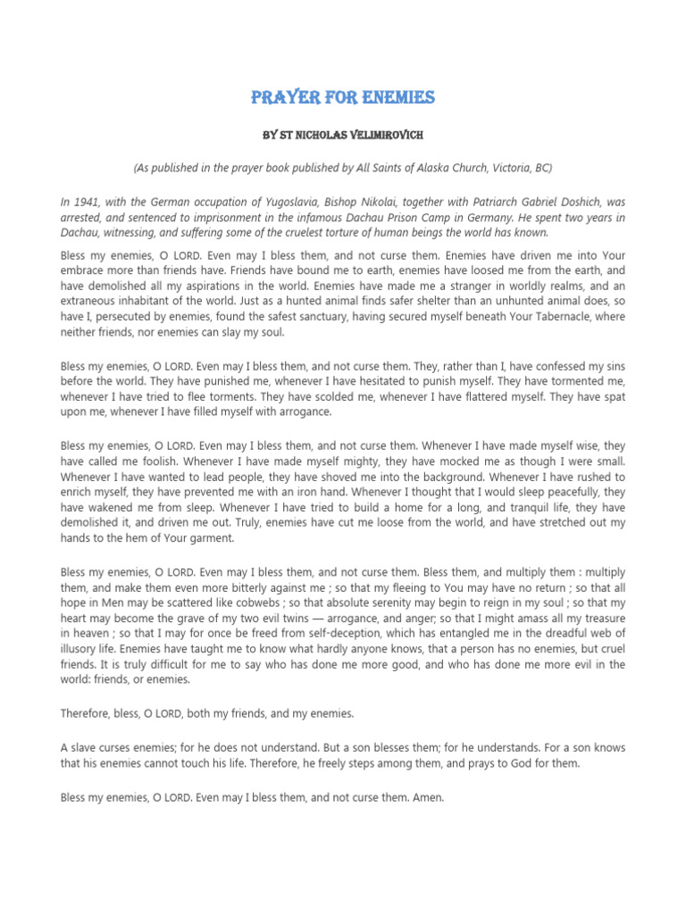 Prayer For Enemies ST Nicholas Vlimirovich | PDF | Religious Belief And ...