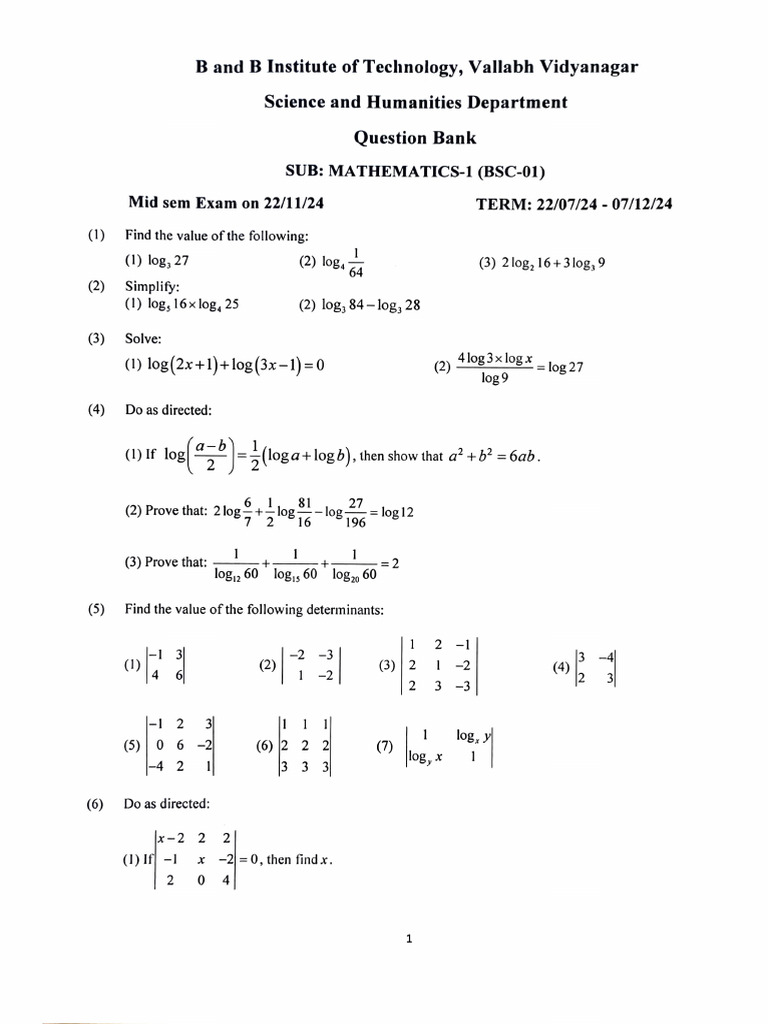 Question Bank For Mid Sem All Dept Sem 1 202425 | PDF | Torque | Applied And Interdisciplinary ...