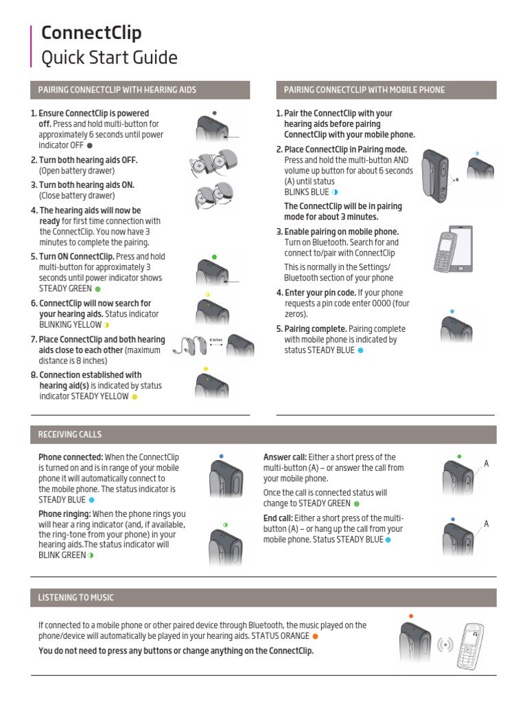 Connectclip Quickstart Guide | PDF | Hearing Aid | Bluetooth