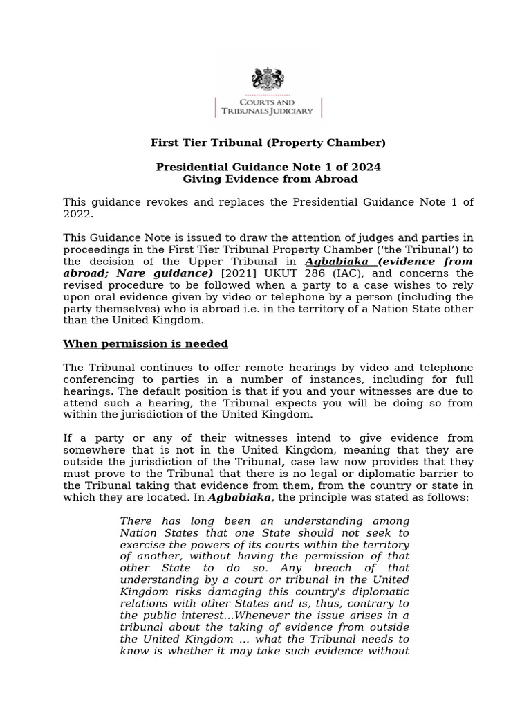 Presidential Guidance Note 1 of 2024 Giving Evidence From Abroad AUG ...