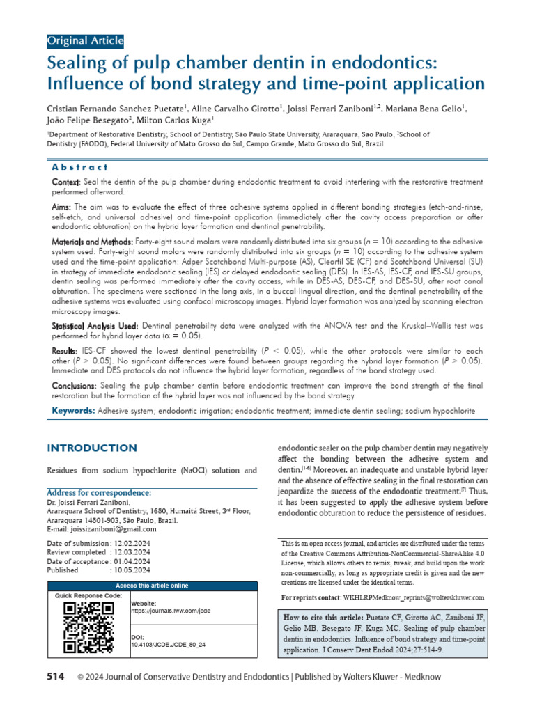 Sealing of Pulp Chamber Dentin in Endodontics .9 | PDF | Confocal ...