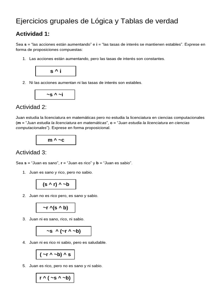 Solucion-Ejercicios Grupales de Logica y Tablas de Verdad | PDF