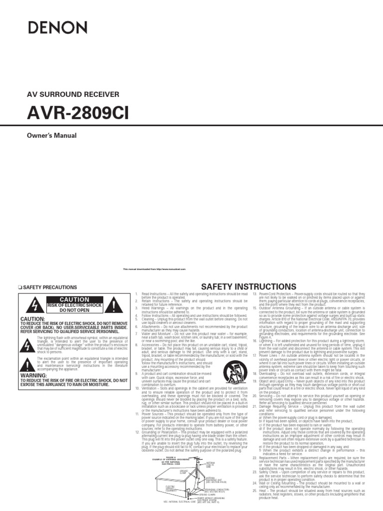 Denon AVR 2809ci | PDF | Ac Power Plugs And Sockets | Electrical ...