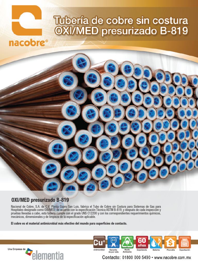 Tubo De Cobre Oxi Med Astm B 819 Pdf Tubería Transporte De Fluidos