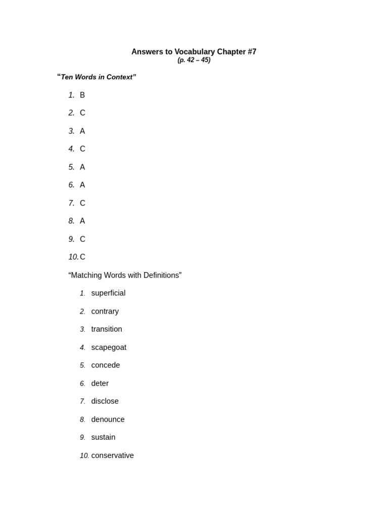 Vocabulary Chapter 7 Answers | PDF