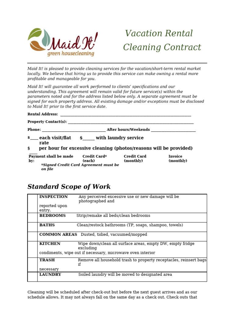 Cleaning Contract Template 14 | PDF | Laundry | Linens