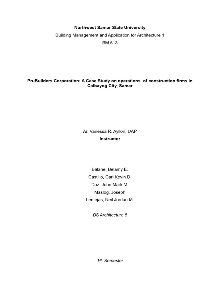 BM 513 Case Study Group 2 | PDF | Project Management | Construction Management