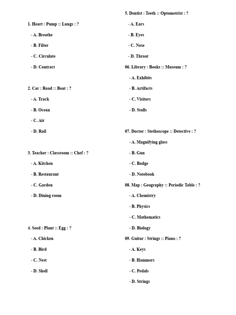 Analogy Questions | PDF