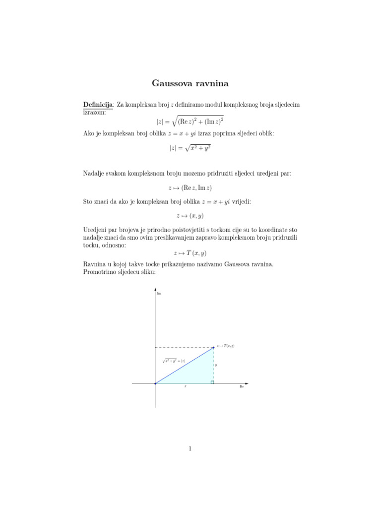 Poglavlje 1 4 Gaussova Ravnina | PDF