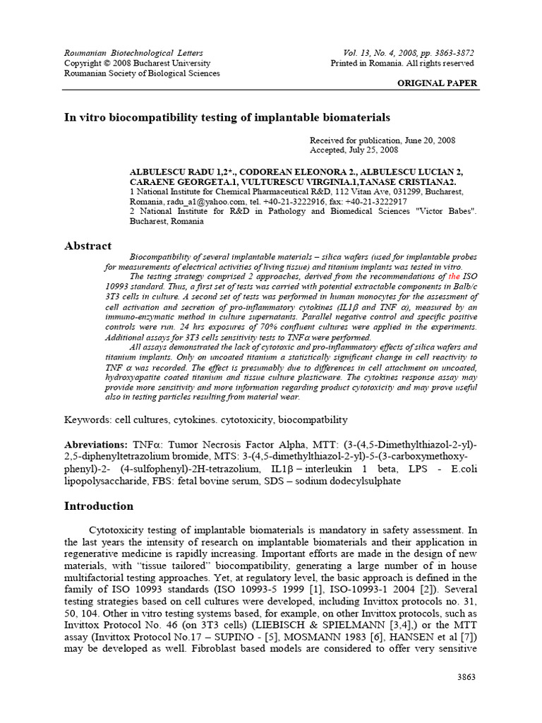 In Vitro Biocompatibility Testing of Imp | PDF | Cytotoxicity ...