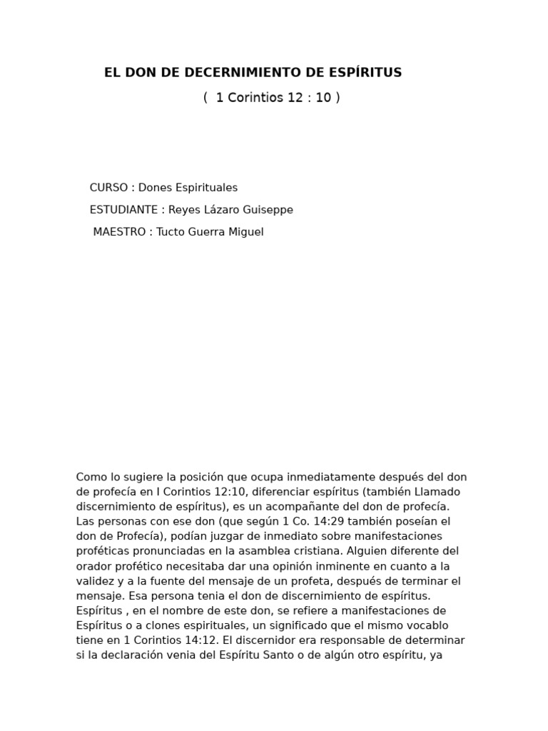 Don de Discernimiento de Espiritus | PDF | Biblia | Don espiritual
