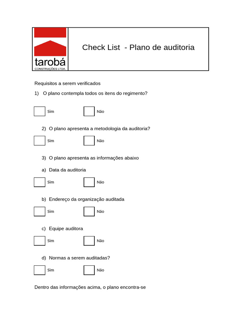 Check List Plano de Auditoria - Anexo 5 | PDF